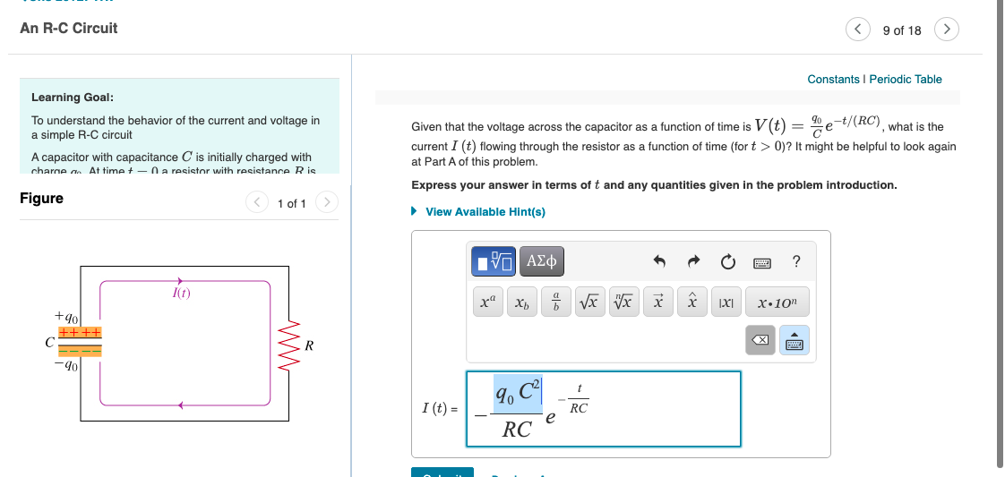 Solved An R-C Circuit 9 of 18 Constants Periodic Table | Chegg.com