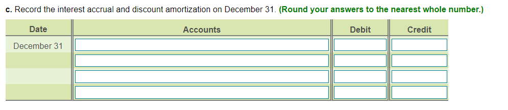 Solved c. Record the interest accrual and discount | Chegg.com