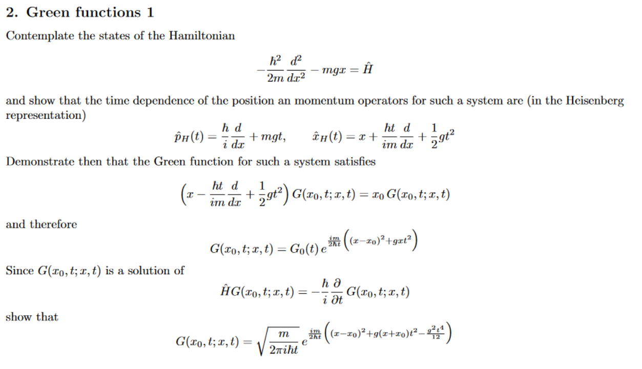 Solved 2. Green functions 1 Contemplate the states of the | Chegg.com