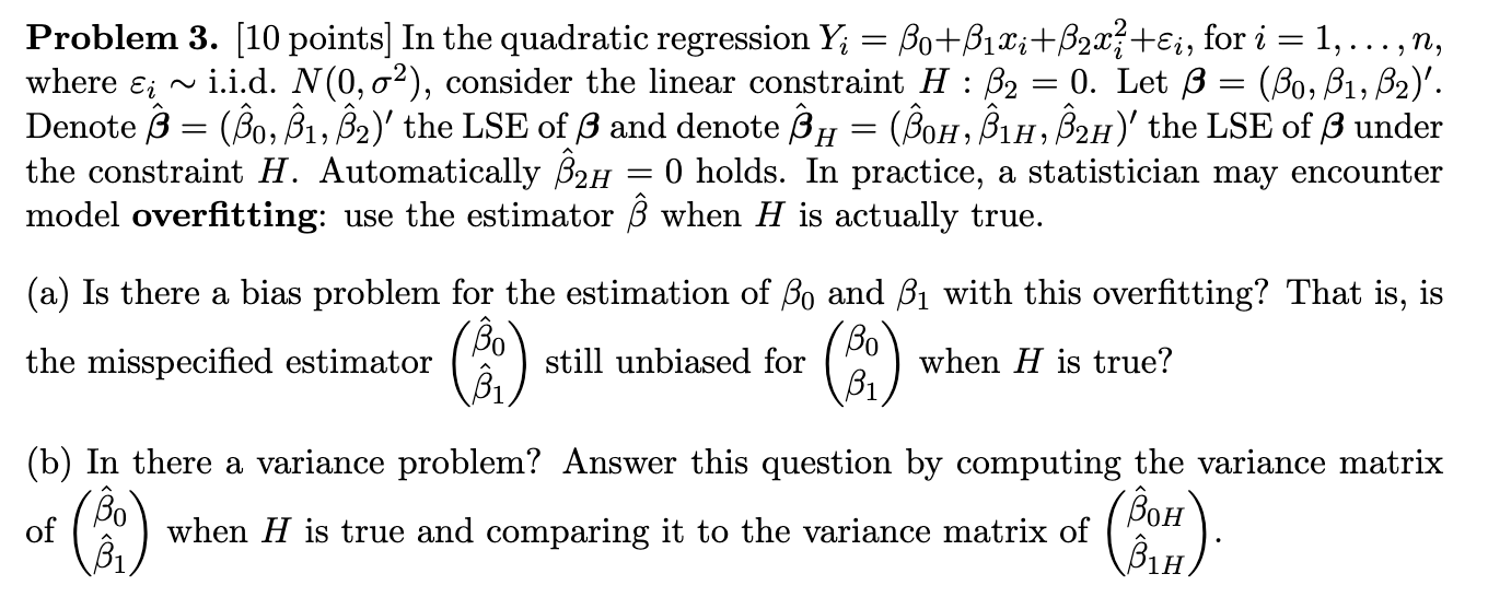 Solved Problem 3. [10 points] In the quadratic regression | Chegg.com