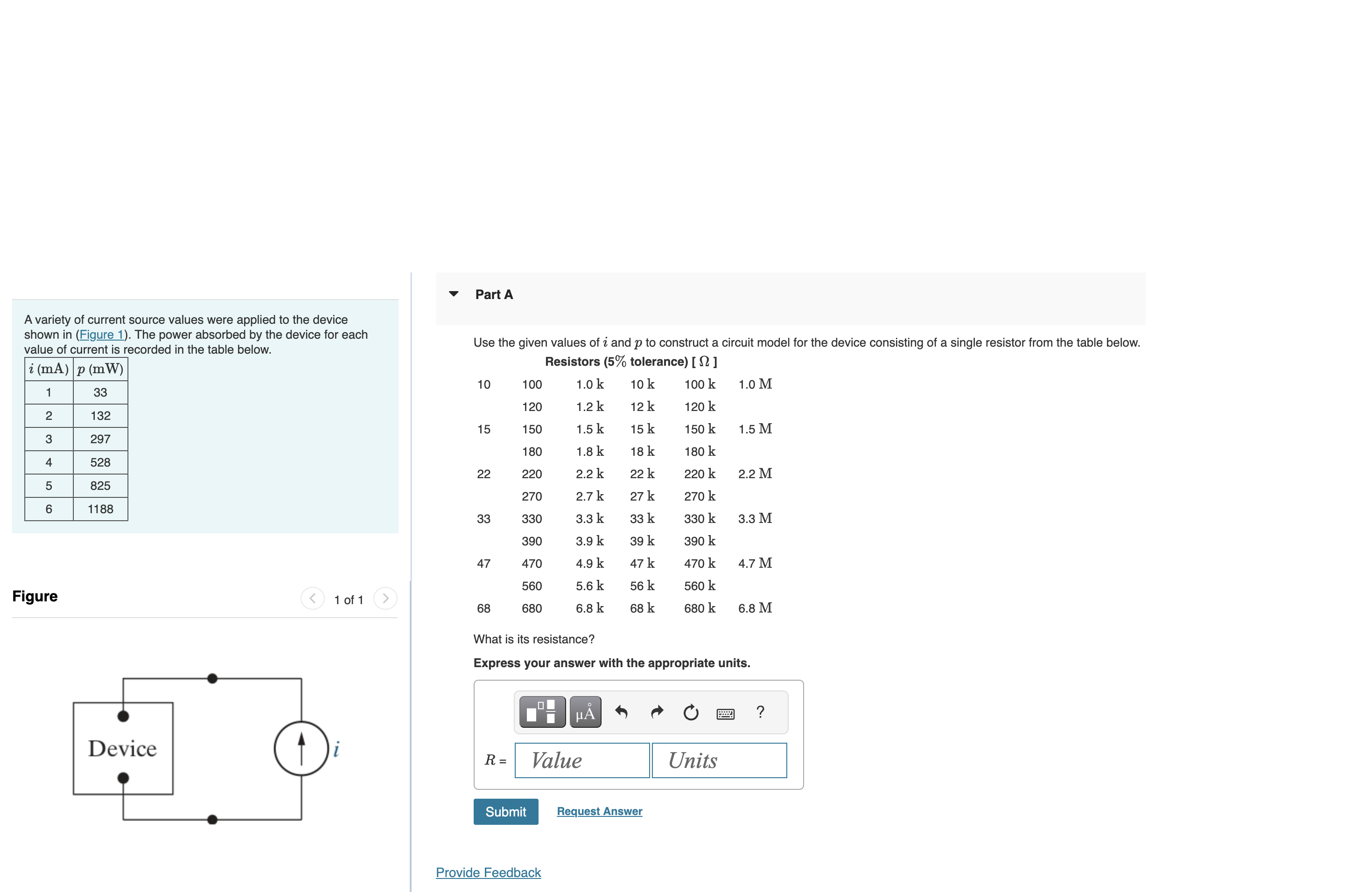 Solved A variety of current source values were applied to | Chegg.com