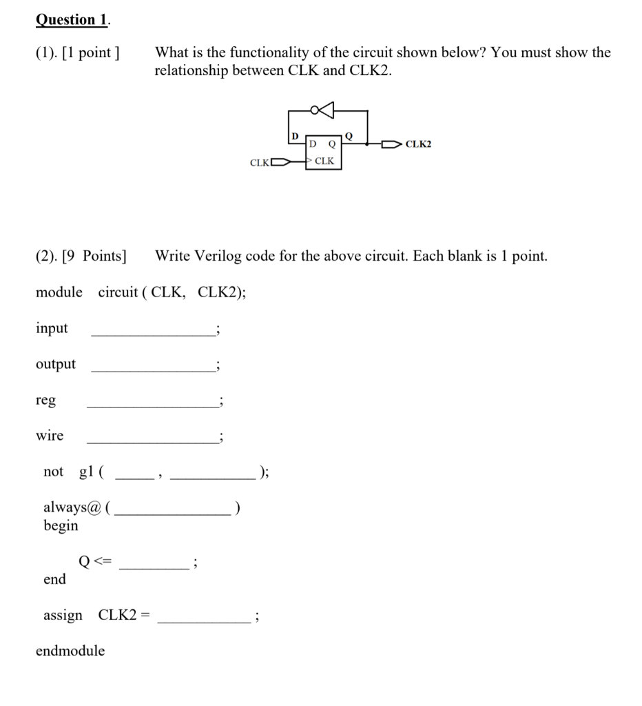 Solved (1). [ 3 points] Use the CLK waveform shown below to | Chegg.com