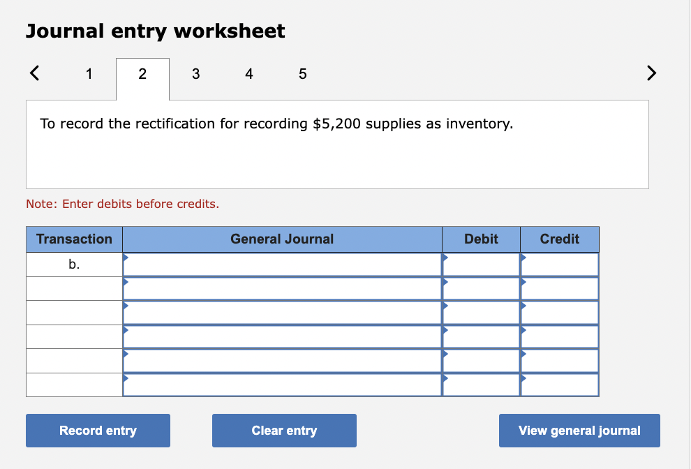 Solved Journal entry worksheet To record the rectification | Chegg.com
