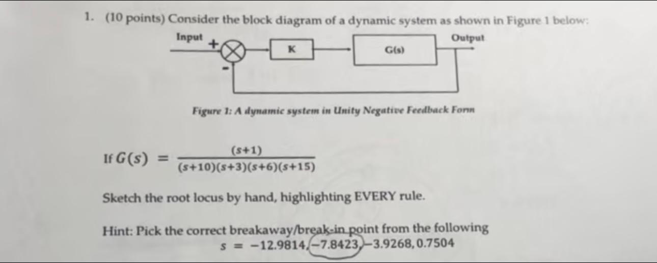 Solved (10 points) Consider the block diagram of a dynamic | Chegg.com