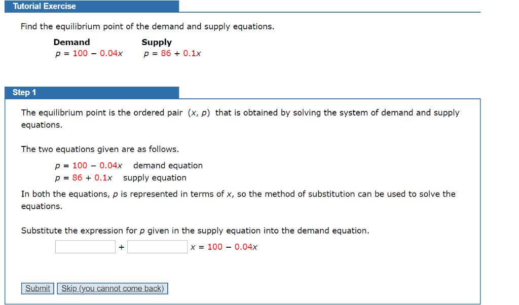 Solved Tutorial Exercise Find the equilibrium point of the | Chegg.com