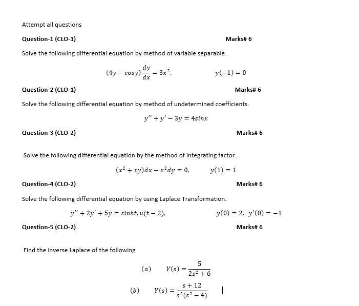 Solved Solve The Following Differential Equation By Method