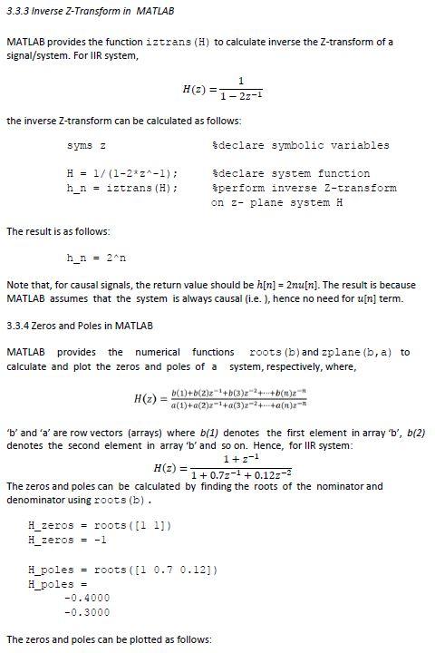 Solved 3.3.2 Z-Transform in MATLAB MATLAB provides the | Chegg.com