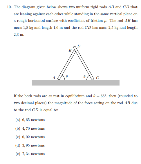 Solved 10. The diagram given below shows two uniform rigid | Chegg.com