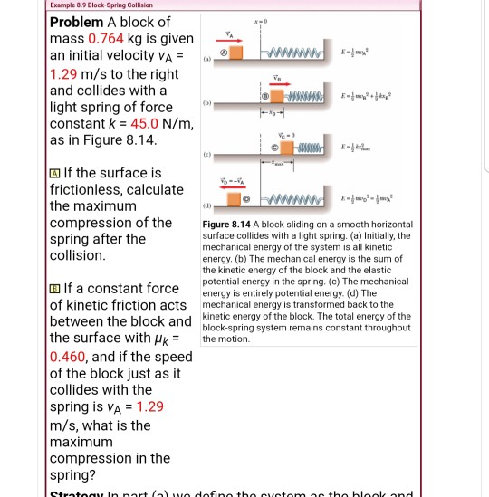 Solved Example 8.9 Block-Spring Collision Problem A block of | Chegg.com