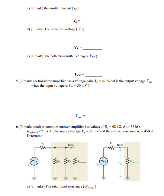 Solved 1. (4 marks total) In the common-emitter amplifier | Chegg.com