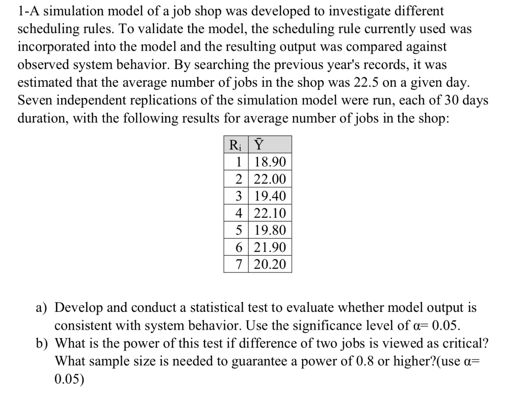 Solved 1-A simulation model of a job shop was developed to | Chegg.com