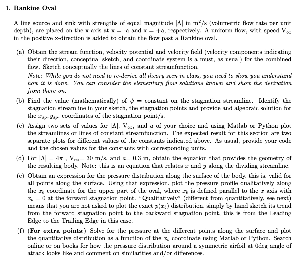 Solved Rankine OvalA line source and sink with strengths of | Chegg.com