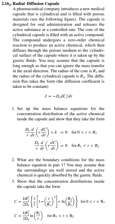 Solved 2.162. Radial Diffusion Capsule A pharmaceutical | Chegg.com