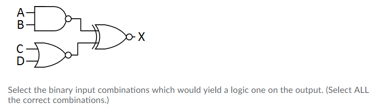 Solved Select the binary input combinations which would | Chegg.com