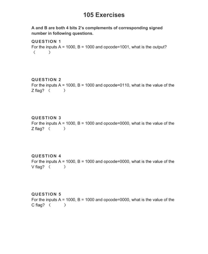 Solved 105 Exercises A And B Are Both 4 Bits 2s Complements 0905