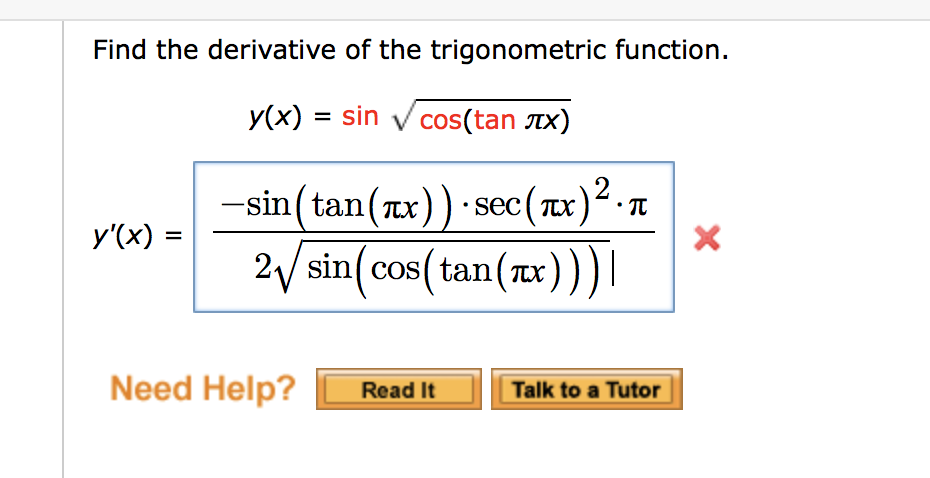 Solved Find the derivative of the trigonometric function. | Chegg.com