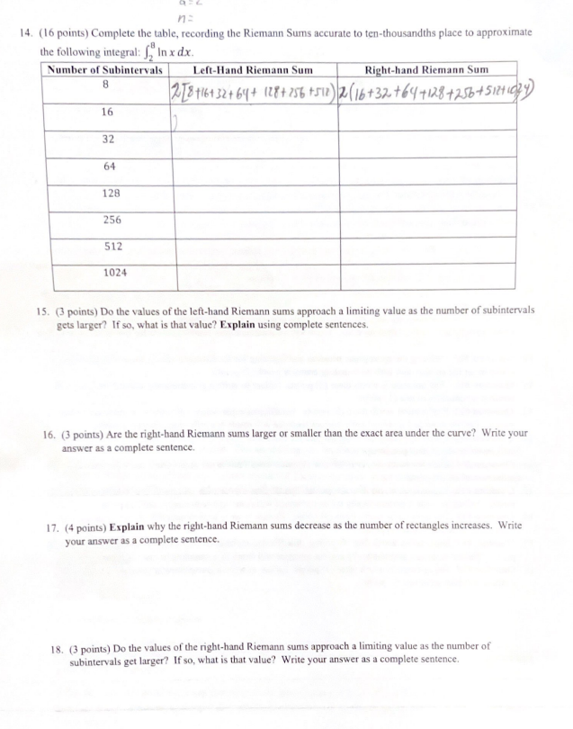 Solved 14. (16 points) Complete the table, recording the | Chegg.com