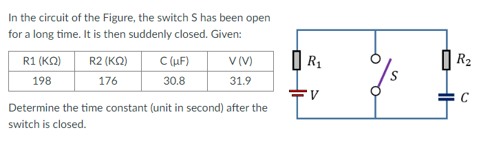Solved In the circuit of the Figure, the switch S has been | Chegg.com