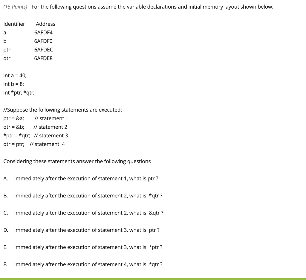 Solved (15 Points) For the following questions assume the | Chegg.com