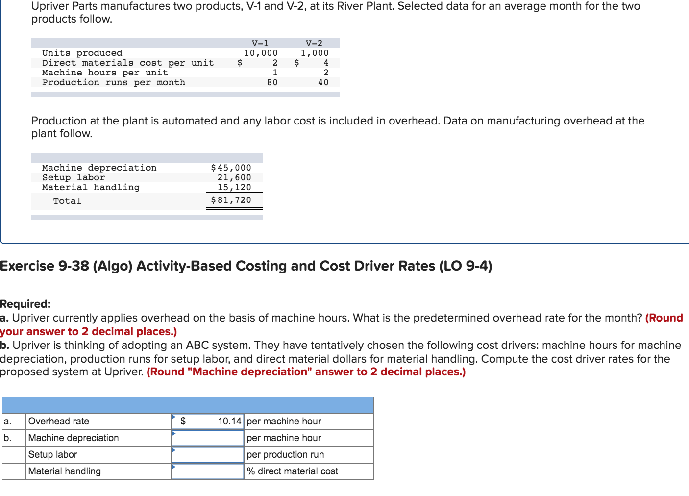 Solved Upriver Parts manufactures two products, V-1 and V-2, | Chegg.com