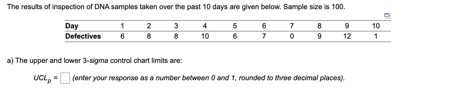 Solved a) The upper and lower 3-sigma control chart limits | Chegg.com