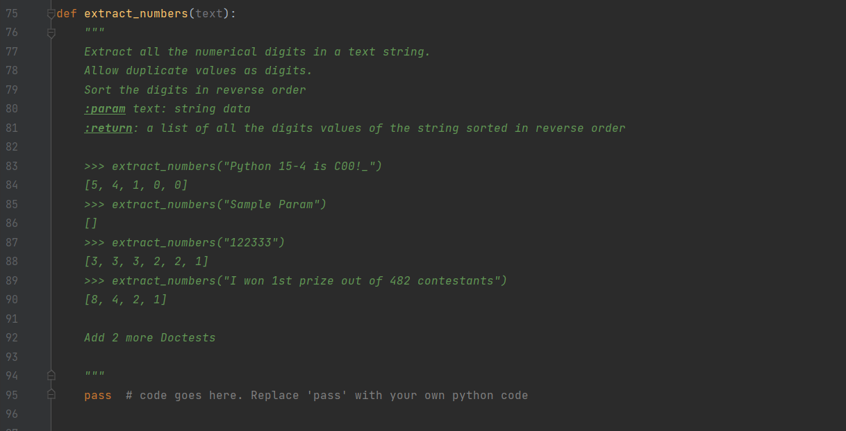 Solved Complete Task 4: extract_numbers() 1) Complete the | Chegg.com