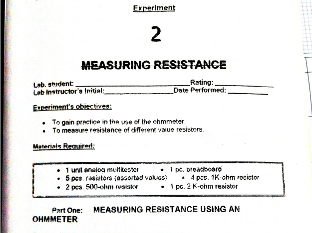 Solved Experiment 2 MEASURING RESISTANCE Lab. student: | Chegg.com