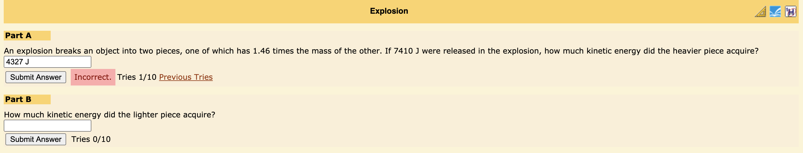 Solved Explosion Part A An explosion breaks an object into | Chegg.com