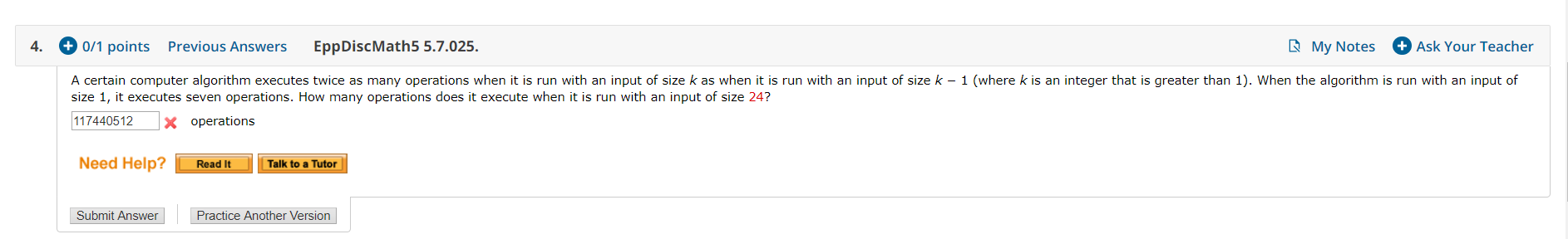 Solved Certain Computer Algorithm Executes Twice Many Operations Run Input Size K Run Input