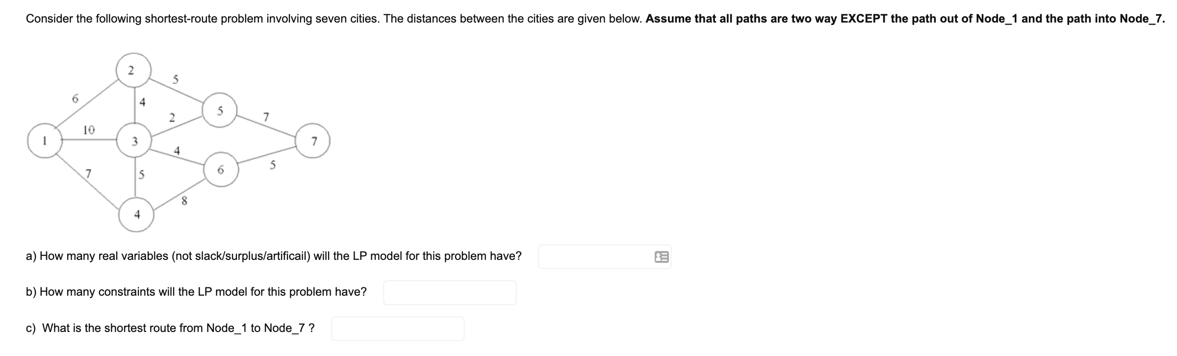 Solved Consider the following shortest-route problem | Chegg.com