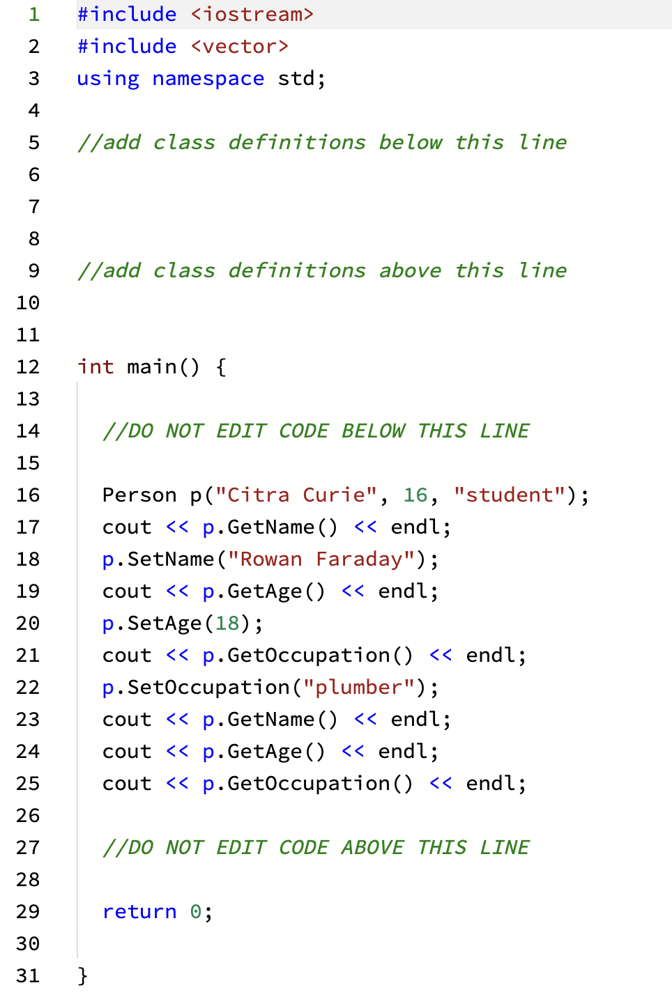 Solved Lab Challenge Problem Write a class named Person that | Chegg.com