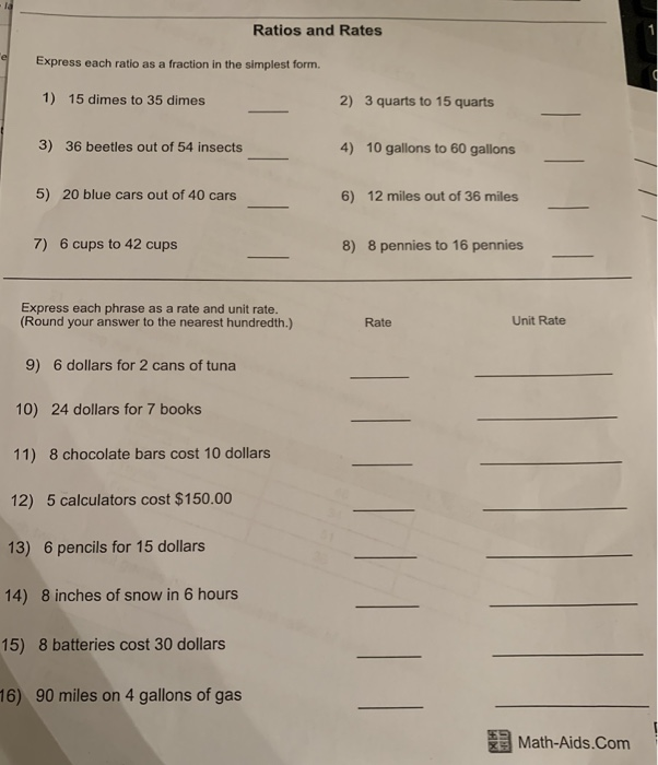 Solved Ratios and Rates Express each ratio as a fraction in | Chegg.com