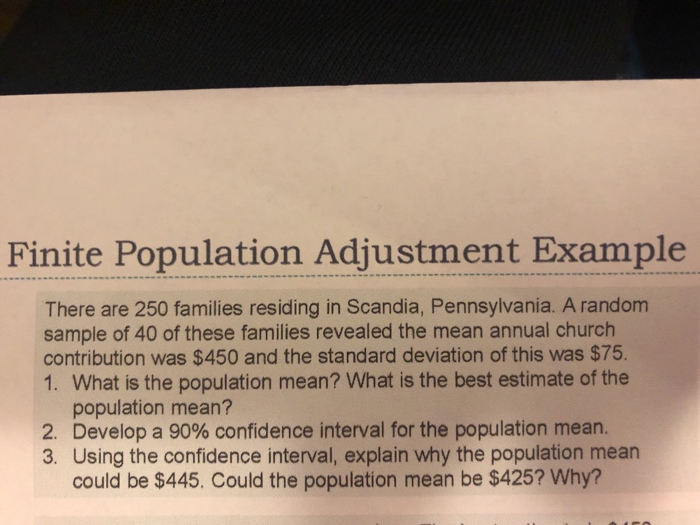 Solved Finite Population Adjustment Example There are 250 | Chegg.com