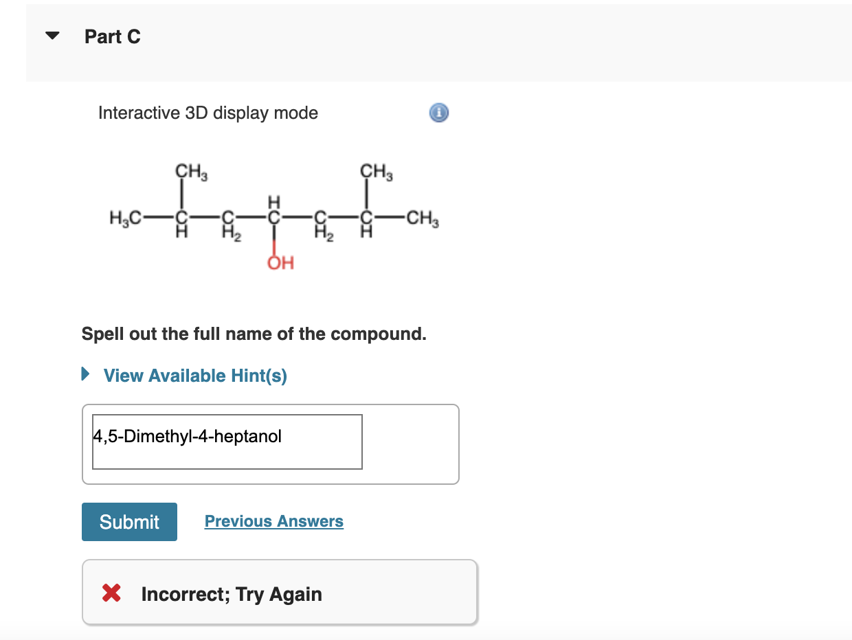 Solved Part A Interactive 3D display mode H,C- OH C H2 Hz | Chegg.com