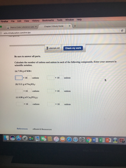 Solved Calculate the number of cations and anions in each of | Chegg.com