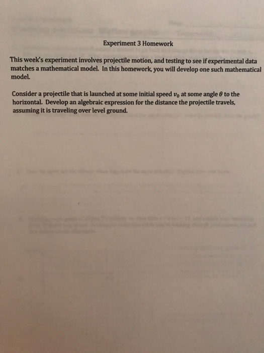 Solved This week's experiment involves projectile motion, | Chegg.com