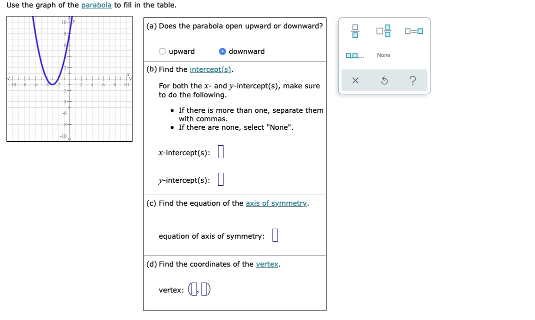 Solved Use the graph of the parabola to fill in the table. | Chegg.com