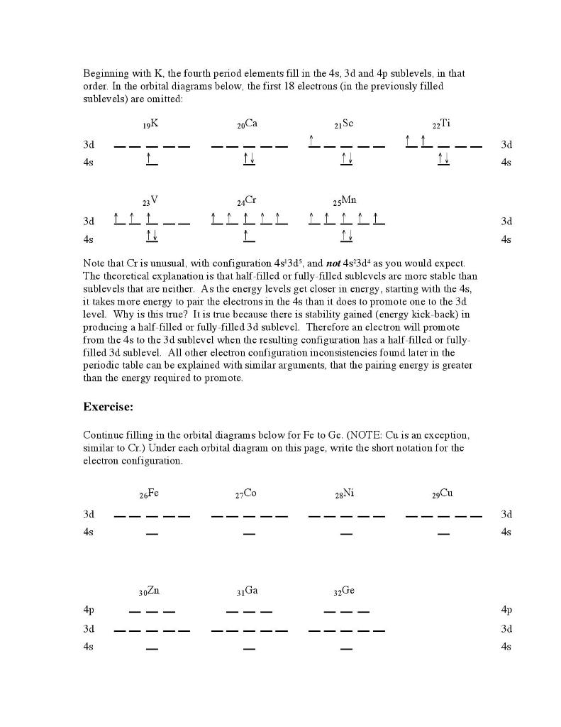 Solved Beginning with K, the fourth period elements fill in | Chegg.com