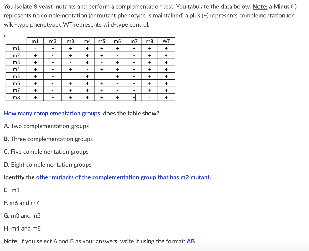 Solved You isolate 8 yeast mutants and perform a | Chegg.com