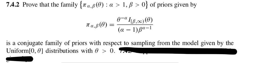 Solved 7.4.2 Prove that the family {πα,β(0) : α > 1, β > 0} | Chegg.com