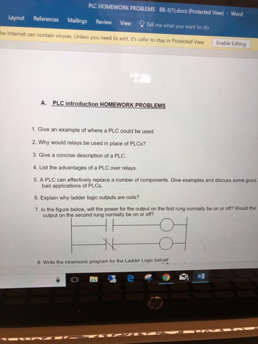 Solved PLC HOMEWORK PROBLEMS BB-3(1).docx (Protected View) - | Chegg.com