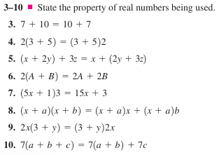 Solved 3-10 ﻿State the property of ﻿real numbers being | Chegg.com