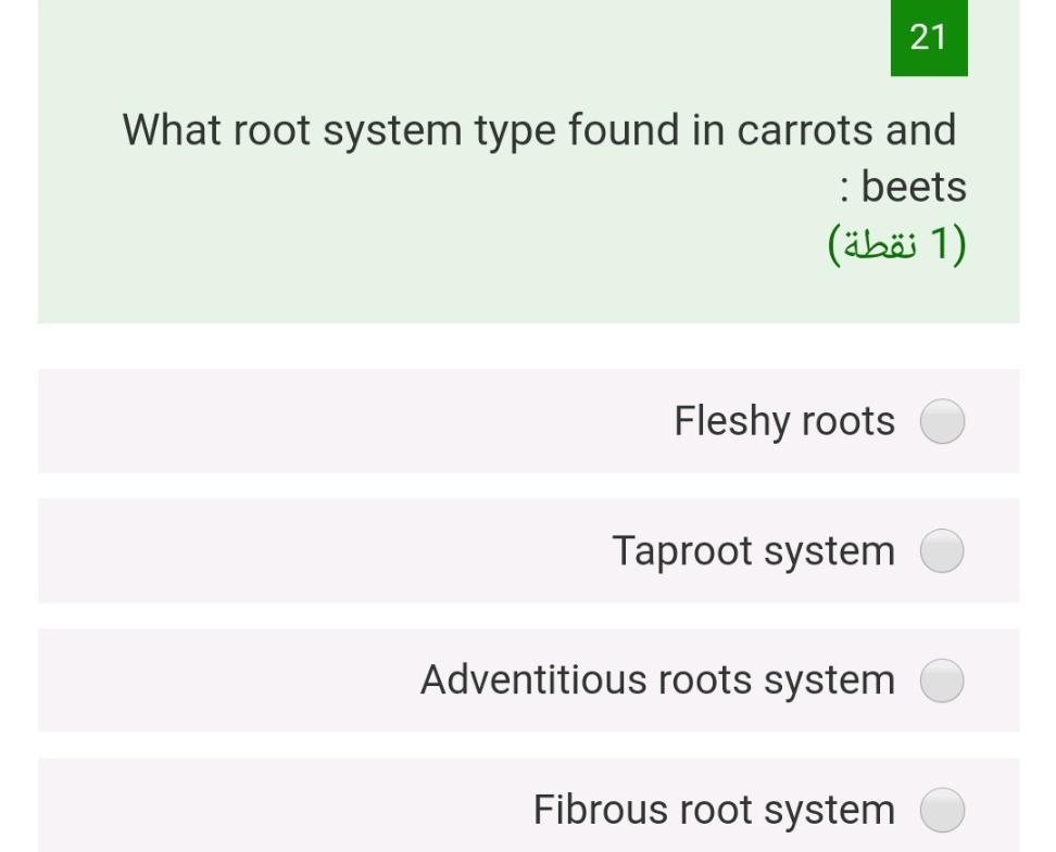Solved 21 What root system type found in carrots and : beets | Chegg.com