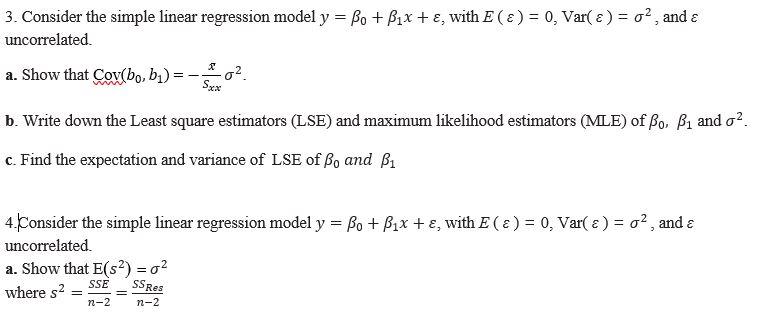 Solved 3. Consider the simple linear regression model y = Bo | Chegg.com