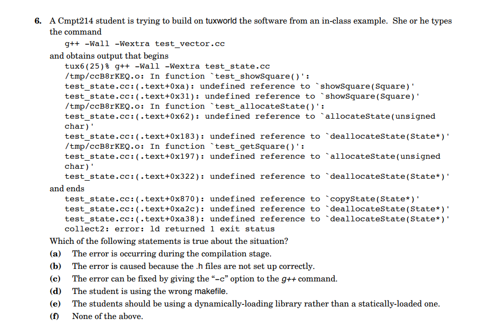 Solved 6. A Cmpt214 student is trying to build on tuxworld | Chegg.com