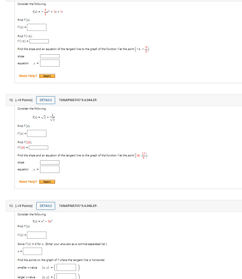 Solved Consider the following. f(x)=−25x2+7x+7 Find f′(x). | Chegg.com