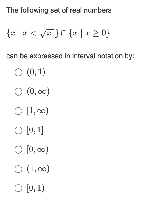 Solved The following set of real numbers {x∣x | Chegg.com