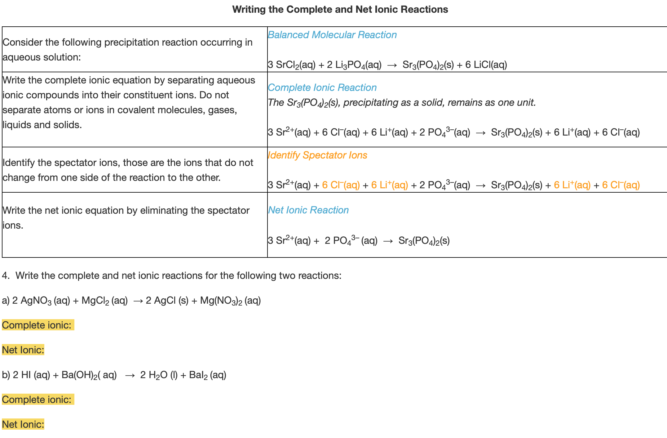 Solved Writing the Complete and Net lonic Reactions 4. Write | Chegg.com