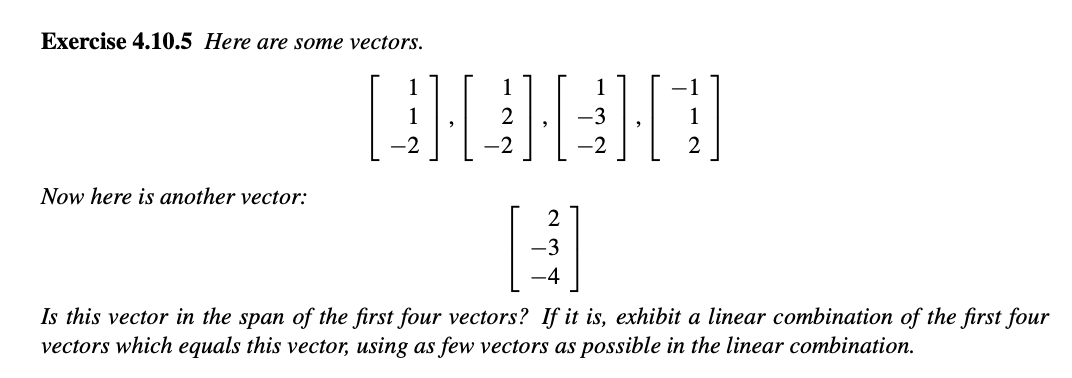 Solved Exercise 4.10.5 Here are some vectors. 1 -3 -2 2 -2 1 | Chegg.com