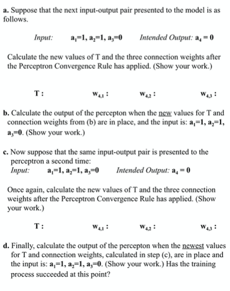 Solved 2. Perceptron Convergence Rule The following | Chegg.com
